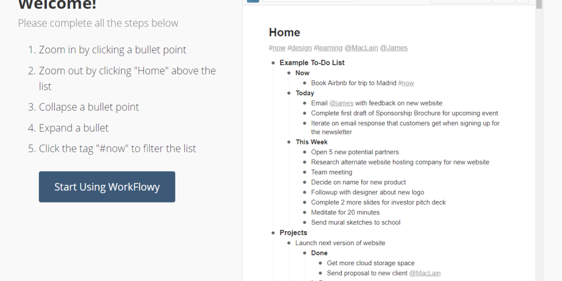 Workflowy, una delle migliori app, gratis, per fare schemi ed elenchi